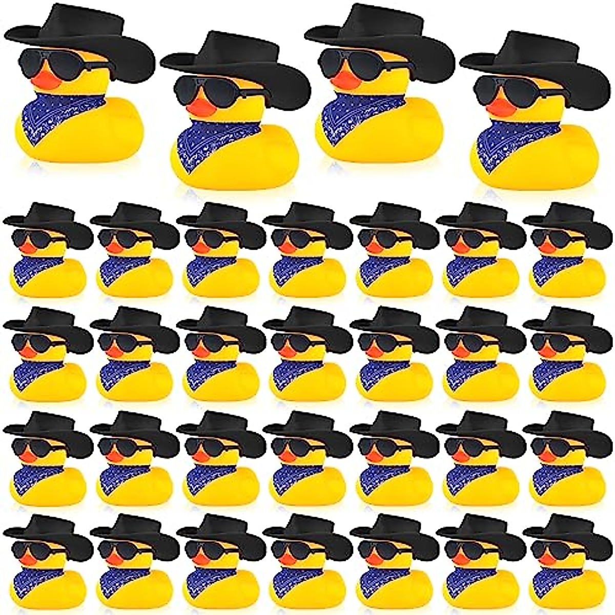 32 Set Mini Cowboy Rubber Duck with Cowboy Hat Scarf and Sunglasses Mini Yellow Duckies Bath Party Toy Mini Squeak Duck Bathtub Toys for Swimming Pool Baby Shower Birthday Party Gifts Decor (Black)
