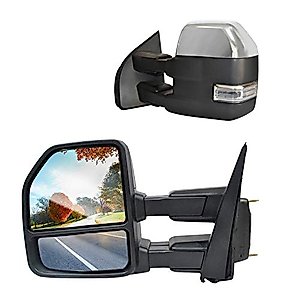JZSUPER 2015 2016 2017 2018 2019 2020 Towing Mirrors fit for Ford F150 Pickup Truck with Turn Signal Light Temperature Sensor Power Heated Chrome Cap