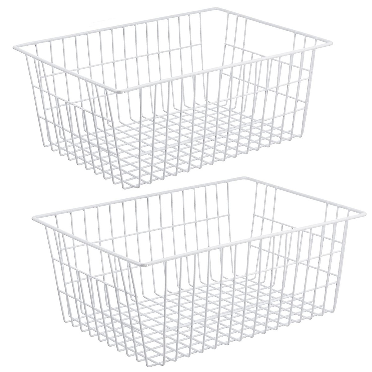 iPEGTOP Wire Storage Freezer Baskets, Set of 2 Large 15.2" Farmhouse Organizer Storage Bins Fridge Basket Rack with Handles for Kitchen Cabinets, Pantry, Office, Bathroom Organization- White