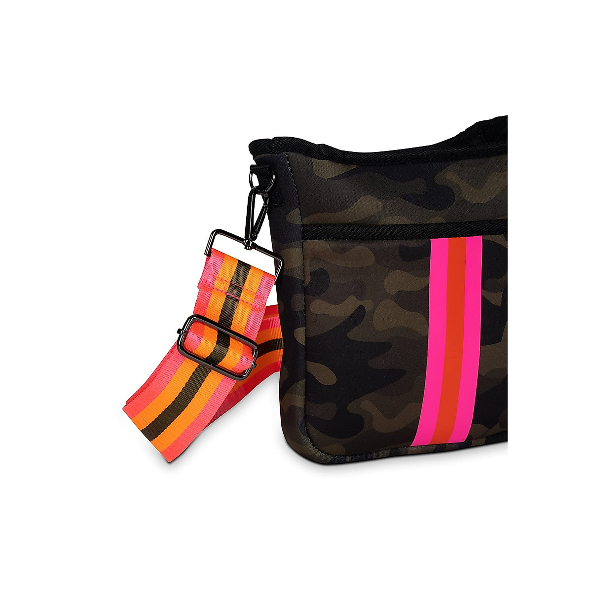 Haute Shore - Jeri Showoff Crossbody Tote Camo Green W/Orange & Pink Stripe