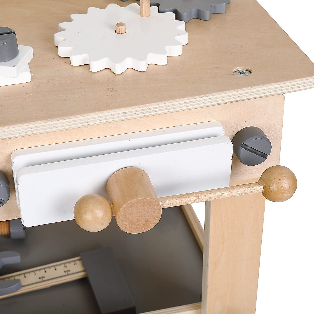 WONKAWOO Wooden Workbench with Blackboard Tool Playset for Kids and Toddlers Construction Bench Set Educational Building Toy Gift for Boys Girls