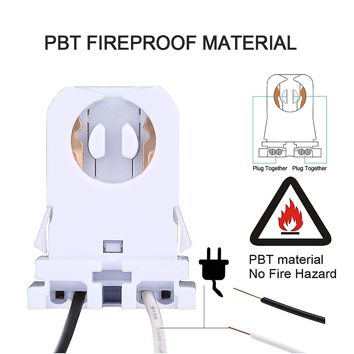 G13 T8 Bi-pin Socket Tombstone Lamp Holder Non-shunted Turn Type JOMITOP for LED Fluorescent Tube Replacement(NO Wire) 50 Pack