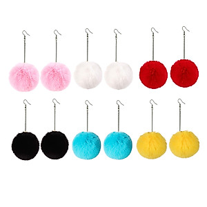 1-5Pairs Colorful Pom Pom Earring Faux Fur Ball Earrings Raibowcolors Jewelryset Cute Balls Accessory Lovely Jewelries for Women (6Pairs)