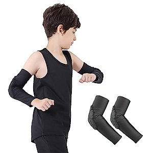 Luwint Children Volleyball Arm Pads - Boys & Girls Compression Armour Protective Elbow Guard for Football Basketball Baseball Bowling Tennis Hockey Sports, 1 Pair (Small)
