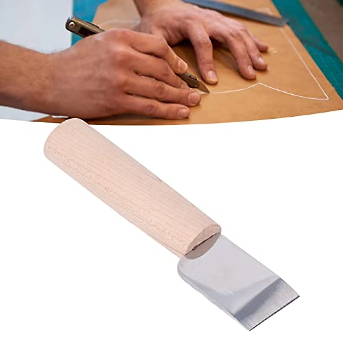 Demeras Leather Working Knife, Leather Round Knife Wooden Handle Stainless Steel Blade for Cutting