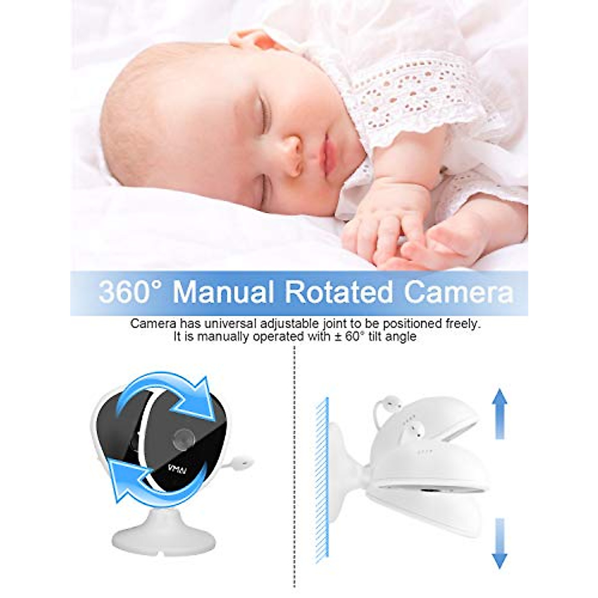 Baby Monitor, 4.3'' Video Baby Monitor with 2 Cameras, Night Vision, Temperature Monitoring, 5 Lullabies, 2-Way Talk, VOX Mode, Feeding Time Alarm, Support up to 4 Cams, 1000ft Stable Transmission
