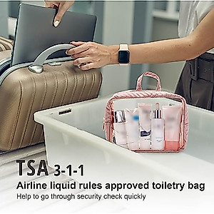 Bunnychill TSA Approved Toiletry Bag With Handle Strap,2 Pack PVC Clear Cosmetic Bags for Women Men, Carry on Airport Airline Compliant Bag,waterproof Transparent Makeup Travel Bags(S+M-Pink)