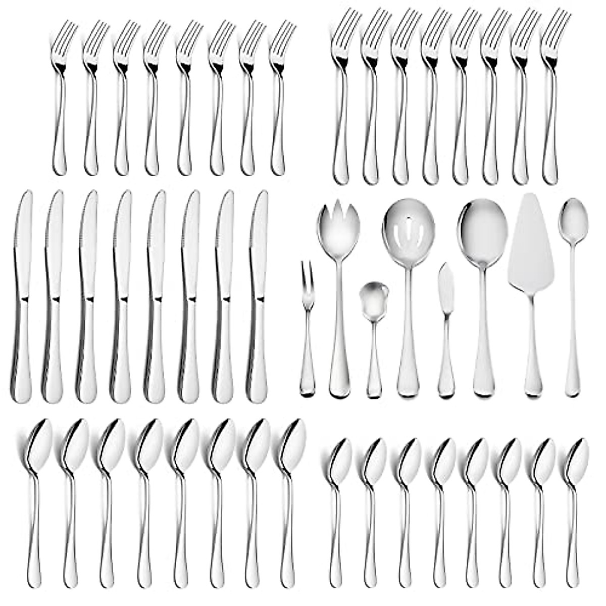 HaWare 68 Pieces Silverware Set with Serving Set, Stainless Steel Modern Flatware Eating Utensils Set, Includes Forks/Spoons/Dinner Knives, Service for 12, Mirror Polished, Dishwasher Safe