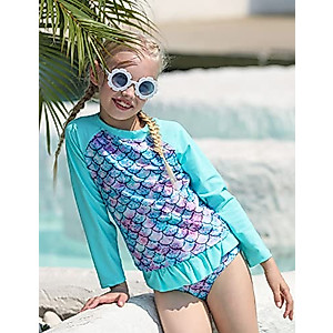 UNIFACO Toddler Girls Tankini 3D Fish Scale Stylish Bathing Suit Swimsuit Long Sleeve Shirt and Bikini Bottom
