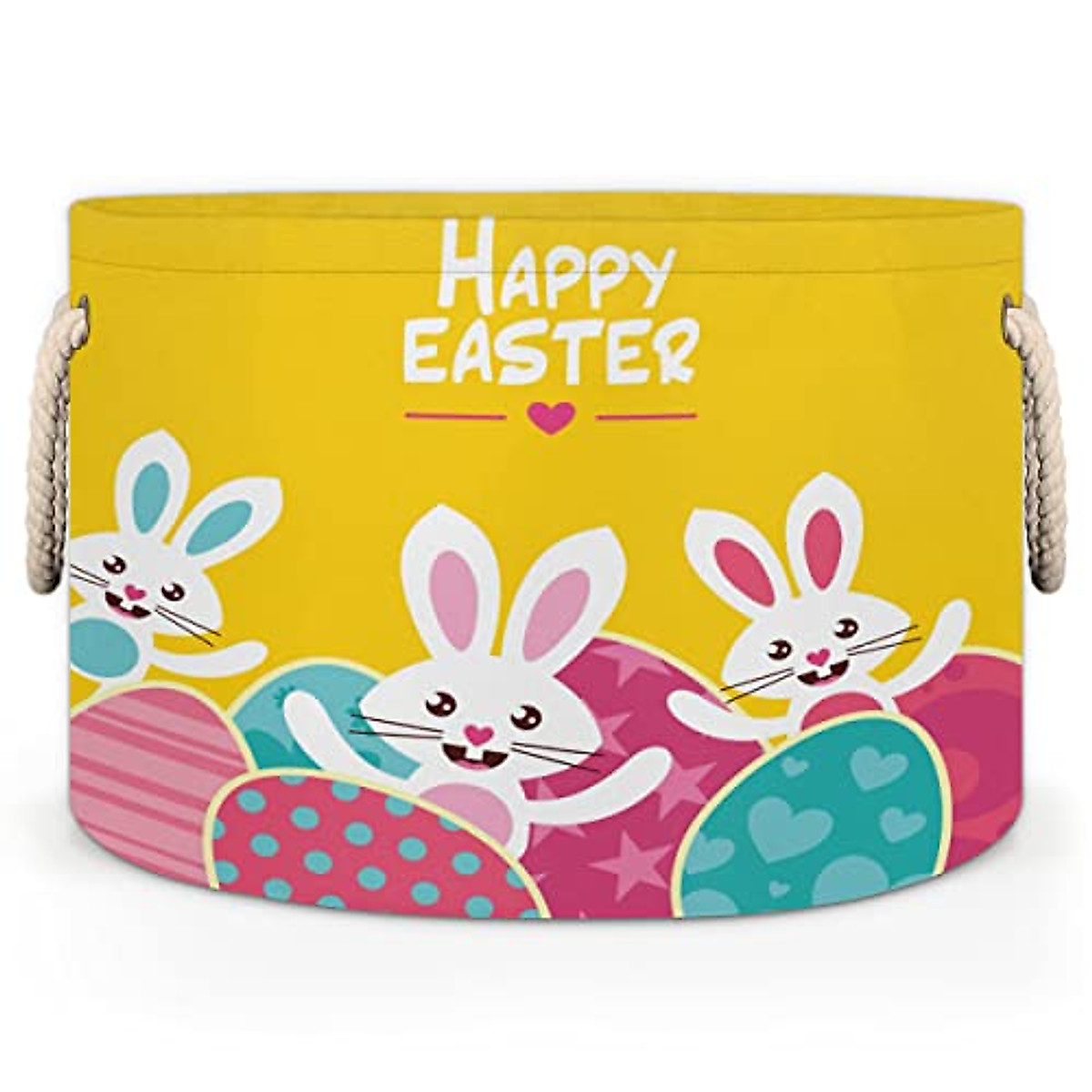 Easter Bunny Rabbit Eggs (13) Large Round Baskets for Storage Laundry Baskets with Handles Blanket Storage Basket for Bathroom Shelves Bins for Organizing Nursery Hamper Girl Boy