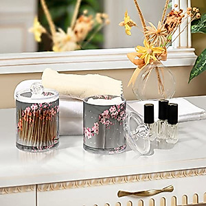 ALAZA Japanese Oriental Cherry Blossom Qtip Holder Organizer Dispenser for Cotton Ball, Cotton Swab, Cotton Round Pads, Floss,Bathroom Canisters Storage Organizer, Vanity Makeup Organizer,2Pack