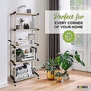 Saponay Wood Storage Shelves Organizer - Easy to Install Bathroom Standing Shelf Lightweight, Screw Free! 2 3 & 5 Tiered | Adjustable Units Free Premium Pine Shelving Unit, 11Dx22Wx47H