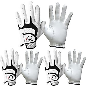 FINGER TEN Golf Gloves Men Right Left Handed Golfer 3/6 Pack Mens Golf Glove Left Right Hand Soft Cabretta Leather All Weather Grip Size S M ML L XL (White-6 Pack, X-Large, Left)