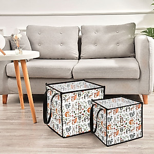 senya Large Collapsible Storage Bins with Handles Woodland Animals Foldable Laundry Hamper Cubes Fabric Basket Closet Organizer Containers Box for Home Bedroom Office 13 x 13 x 13in B06D22016