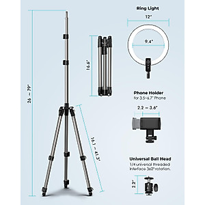 Viozon 12'' Ring Light with Extendable 79'' Tripod, Compatible with 3.5-6.7'' Phone &DSLR,Remote Control,Dimmable LED Selfie Circle Lights for YouTube/Tiktok/Photography/Zoom Meeting