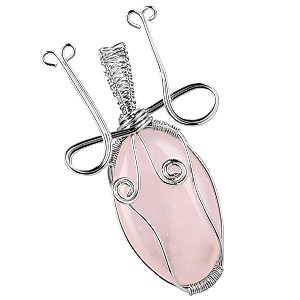 TUMBEELLUWA Crystal Necklace Wire Wrapped Chakra Symbol Quartz Pendant with Chain Healing Stone Jewelry for Women,Egg Shape,Rose Quartz