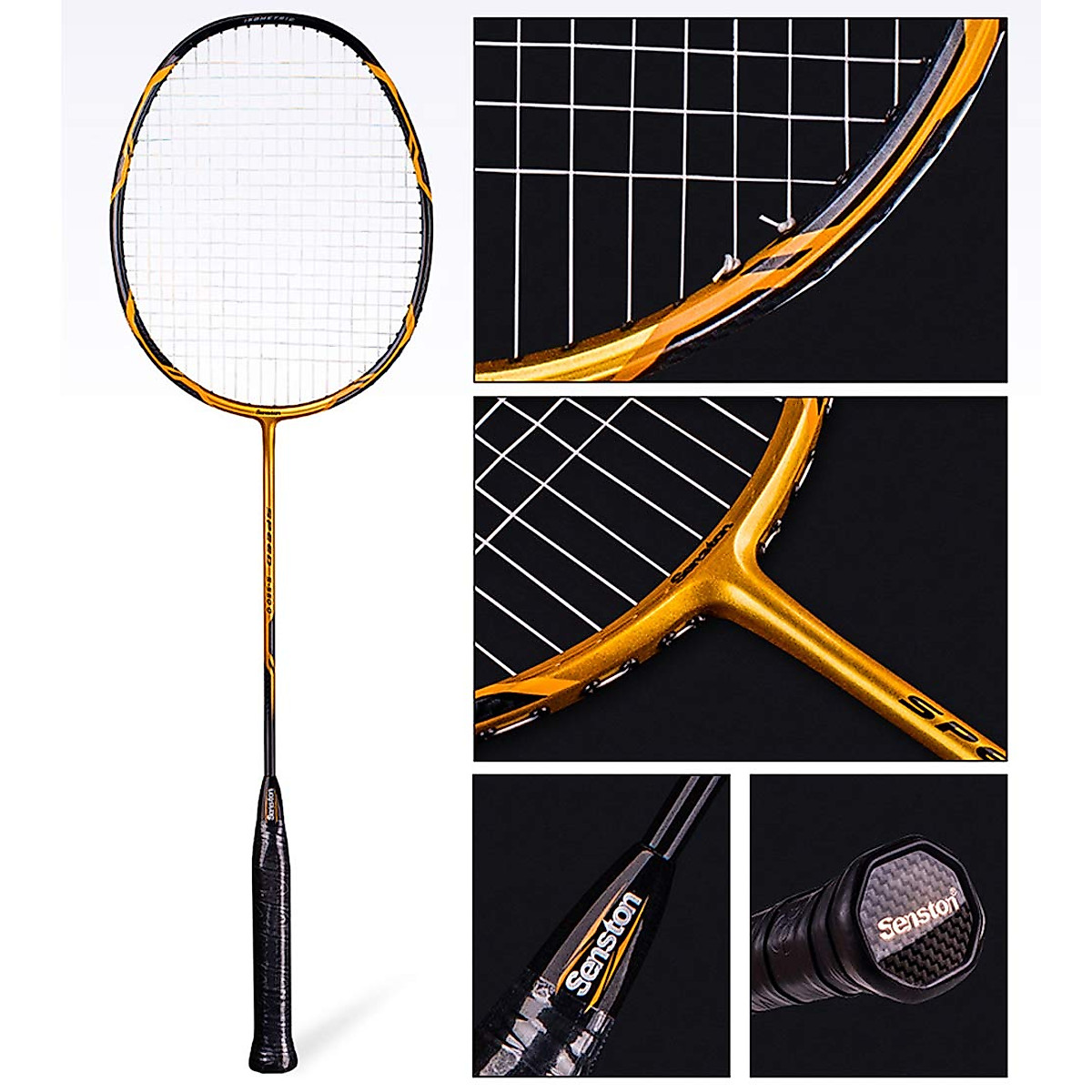 Senston - 100% Carbon Fiber Badminton Racquets Set - includes 1 Badminton Bag / 2 Rackets / 2 Grips (Blue + Yellow)