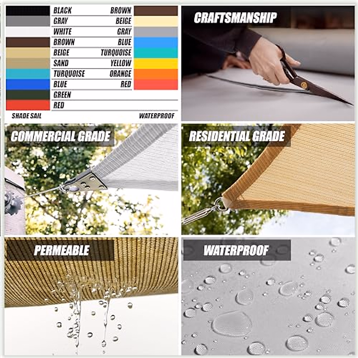 Amgo 16' x 16' Brown Square Sun Shade Sail Canopy Awning UPF50+ AGTAPS16, 95% UV Blockage, Water & Air Permeable, Commercial and Residential, 3 Years Warranty (We Make Custom Size)