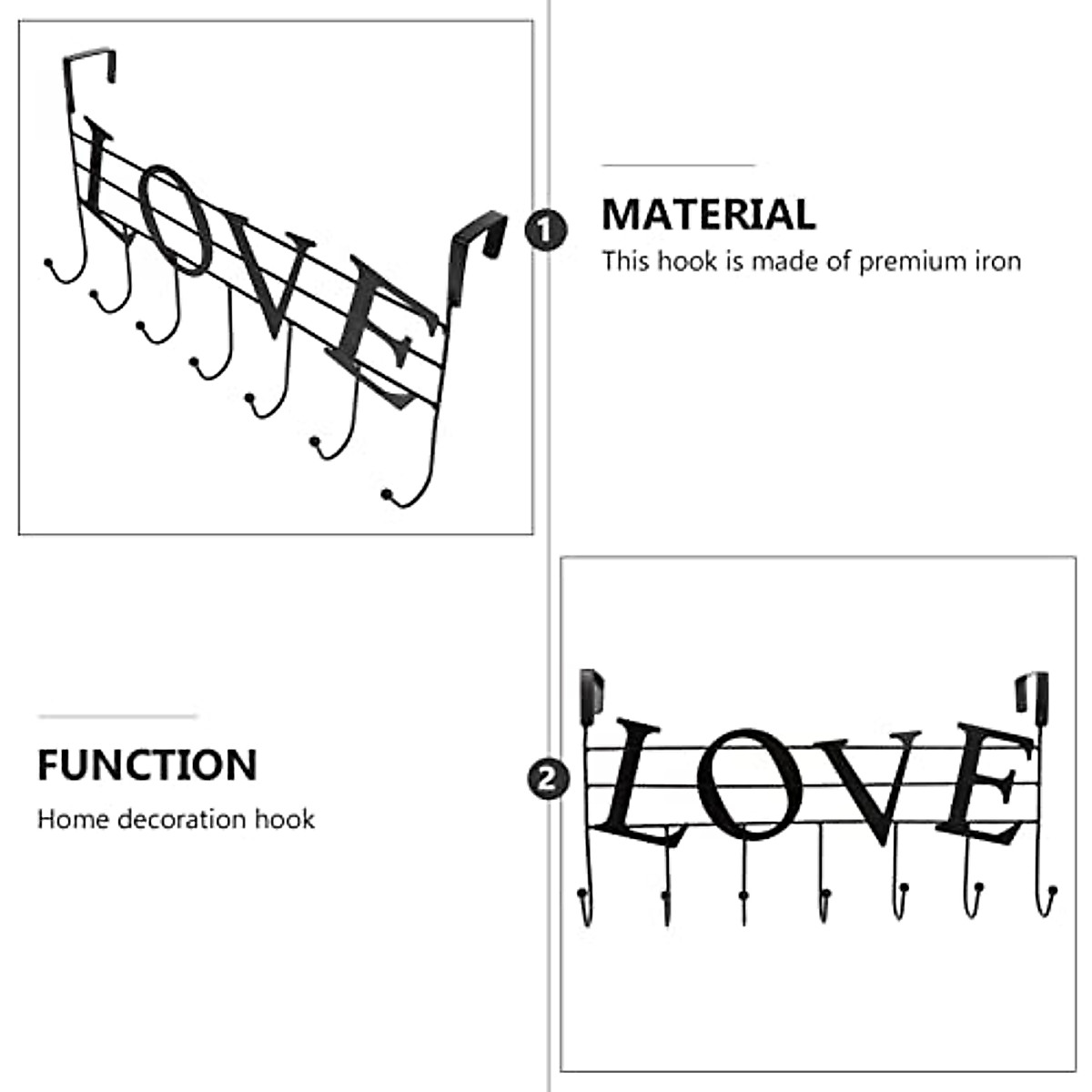 Healifty 1pc Storage Over Hook Hats Livingroom Mudroom Door Rails Towel Hanger Jackets Punching- free Decor Iron Hanging Home Metal Shop Clothes Wall Art Gadget Love Duty Hangers The