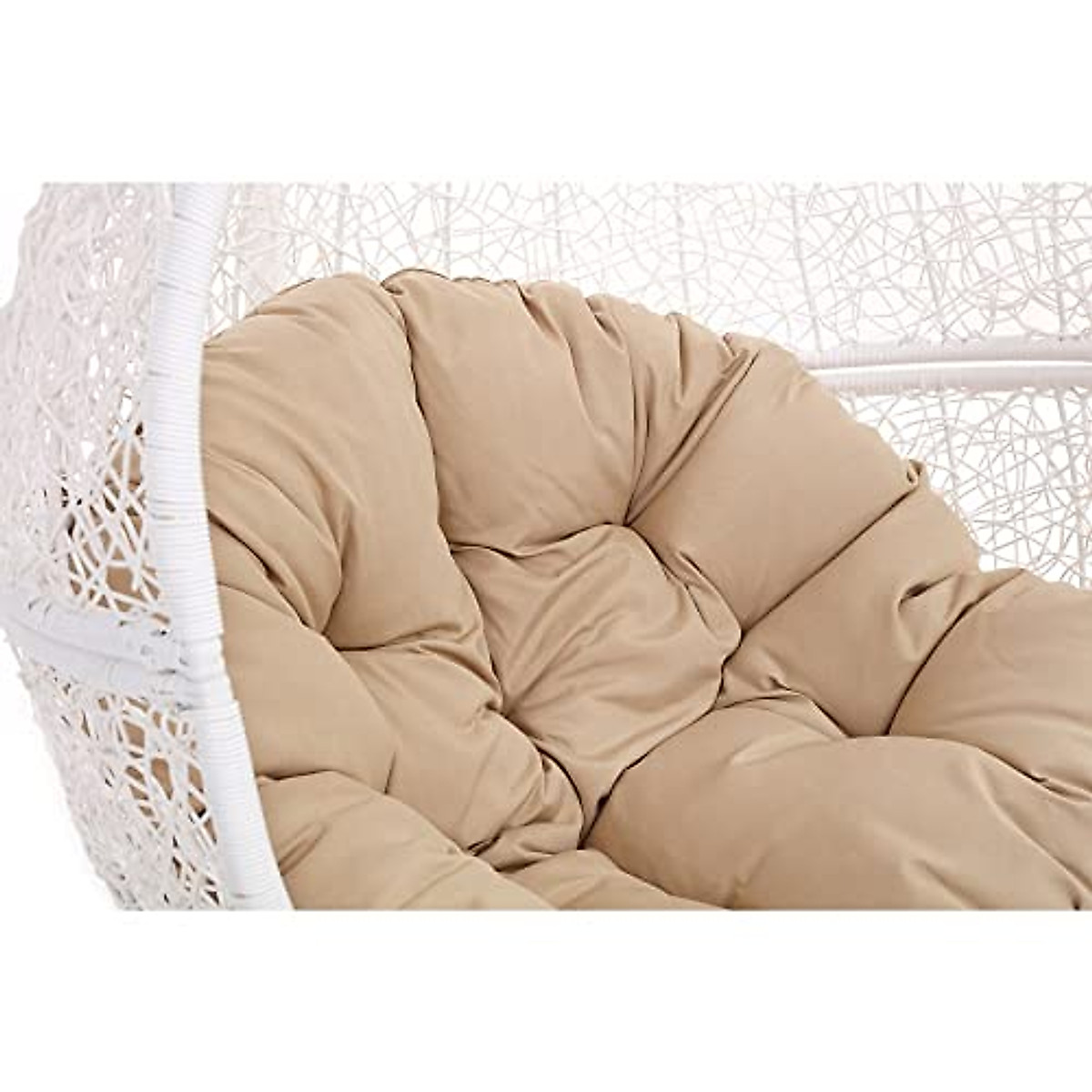 Zuri Furniture Modern Shore White Basket Swing Chair Khaki Cushion with Stand