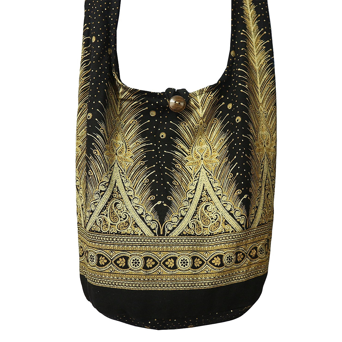 Lovely Creations Hippie Boho New Elephant Crossbody Bohemian Gypsy Sling Bag Shoulder Bag Large Size (Peacock L Black)