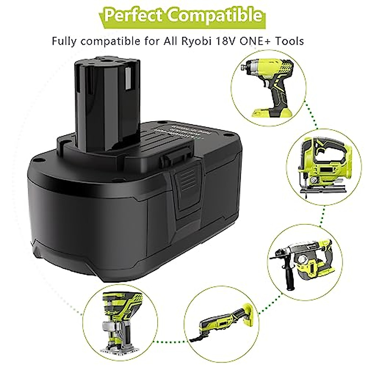 KUNLUN 2Pack 6.0Ah 18-Volt Replacement for Ryobi 18V Lithium Battery ONE+ Plus P108 P102 P103 P104 P105 P107 P109 P122 PBP005 RB18L50 Cordless Power Tools