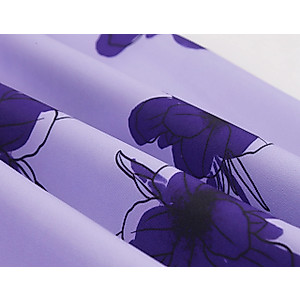 Wellwits Women's Big Floral Print V Neck Sleeveless Button Down Shirt Modest Tea Party Cocktail Formal Special Occasion 1950s Vintage Dress Purple M