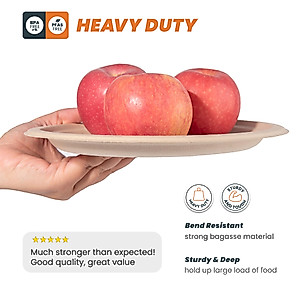 hooray mida 100% Compostable Plates, Disposable Paper Plates 125-Count - Heavy Duty, Biodegradable Plates Made of Bagasse - Eco Friendly and Sustainable (Natural, 7 inch)