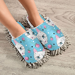 Roses Cat Mop Slippers Shoes Cover for Floor Cleaning Washable Dust Dirty Hair Cleaners Microfiber Mop Socks for Kitchen House Office