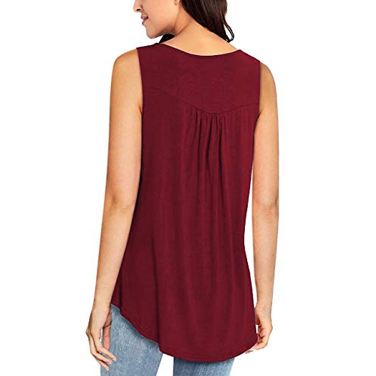 MIROL Womens Fall Sleeveless Long Sleeve V Neck Solid Color Casual Swing Flowy Tank Tops with Buttons, Wine, XX-Large