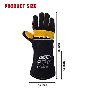 TOPDC Welding Gloves 16 Inches 932℉ Fire/Heat Resistant Leather Welding Gloves For Mig, Tig, Stick, Forge, BBQ, Grill, Fireplace, Wood Stove, Furnace, Oven, Animal Handling for Safe, Loving Pet Care