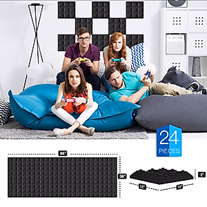 Acoustic Foam Panels of 24 Pack, 2021 New Sound Proof Foam Panels 2" x 12" x 12", Soundproof Insulation for Wall, Noise Absorbing Padding for Music Studio Bedroom Home, Decreasing Noise