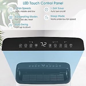 COSTWAY 15000 BTU Portable Air Conditioner, with Heat, Auto Swing 4-in-1 AC Unit for Rooms up to 800 Sq.Ft, with Built-in Dehumidifier, 24H Timer, Remote Control/APP Control & Window Kit