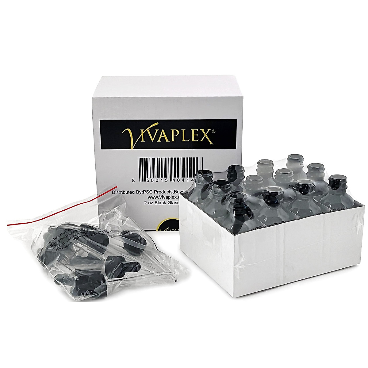 Vivaplex, 12, Black, 2 oz Glass Bottles, With Glass Eye Droppers