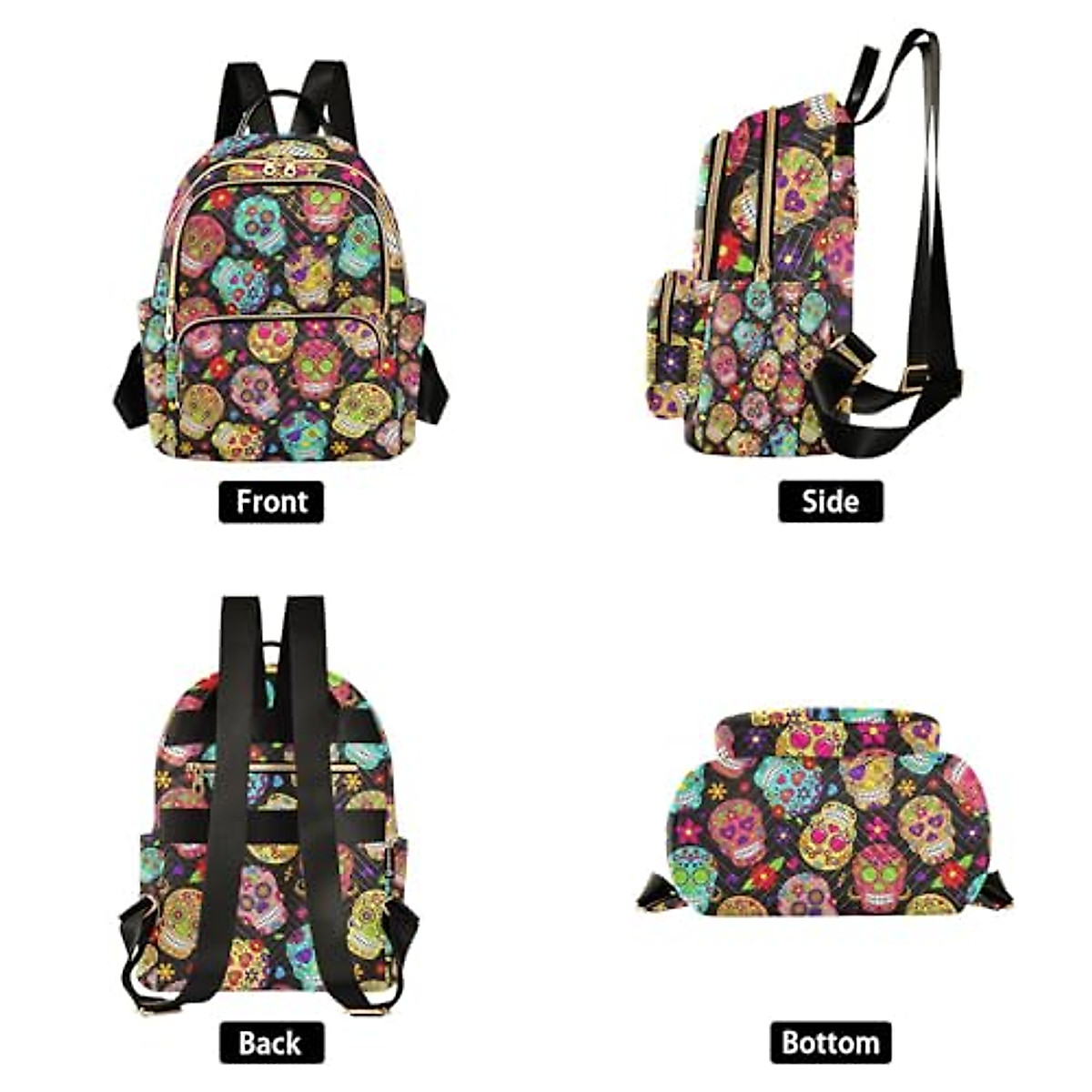 Yasala Halloween Women Backpack Sugar Skull Travel Bag Compact Daily Bag Diaper Bag