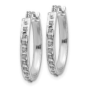 14k White Gold Oval Hinged Diamond Hoop Earrings for Women, 19x2mm, Real diamond earrings for women (0.01 cttw, I1-I3 Clarity, I-J Color), Elegant Diamond Hoop Earrings