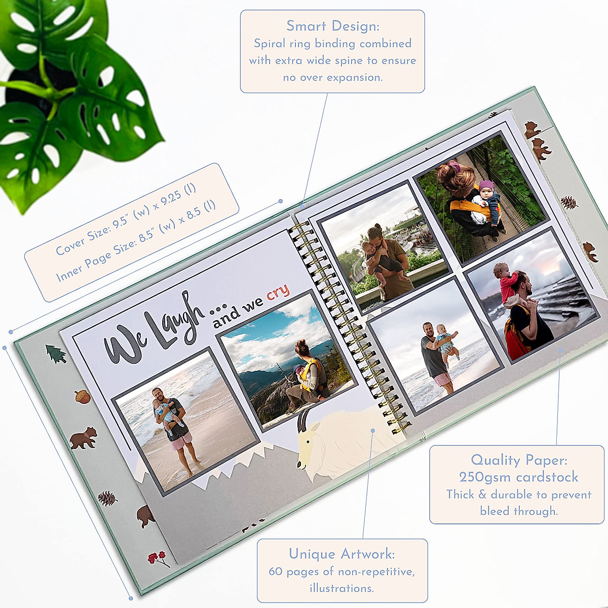 RubyRoo Baby Memory Book with Milestone Stickers - First 5 Years Photo Album Scrapbook for Baby Boy or Girl - Pregnancy Gift for Baby Shower, Gender Neutral Keepsake Newborn Record Book - Woodland