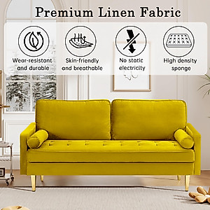 SZLIZCCC 67" LoveSeat Sofa, Love Seat Couch, Mid Century Modern Couchs Velvet Fabric Pull Dot Design Sofas with Two Round Pillows for Small Spaces, Living Room, Dorm, Bedroom, Apartment (67 Yellow)