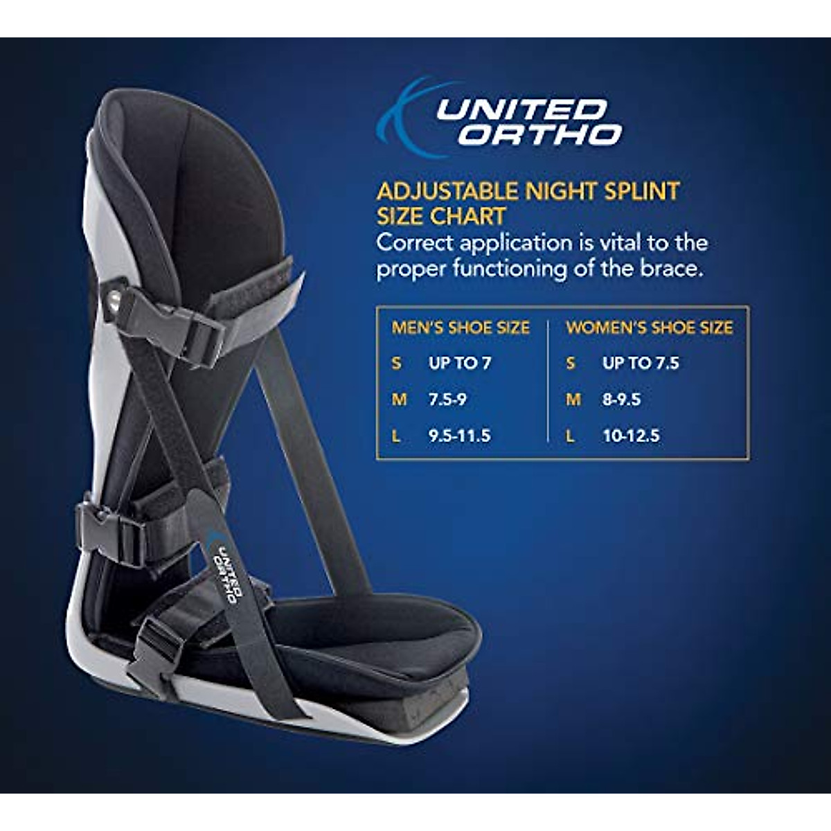 United Ortho Plantar Fasciitis Adjustable Leg Support Brace Fits Right or Left Foot for Soreness Relief, Foot Pain and Stretching, Large, Black