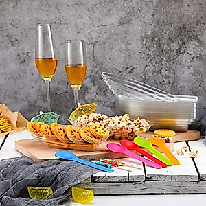 Clear Plastic 8 oz Banana Split Boat Bowls Set Disposable Reusable Banana Split Plate Include Ice Cream Sundae Splits Bowl Paper Umbrellas and Spoons for Parties Serving Sauces Candy Salad (50 Set)