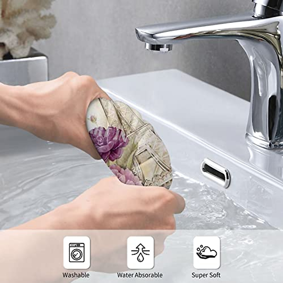 QICENIT Vintage Letter Paris Eiffel Tower with Flower and Butterfly Hand Towel White Super Soft Plush Highly Absorbent for Bathroom 15.7x27.5In