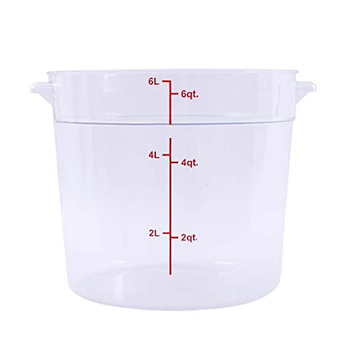 Casipan 6 QT. Clear Round Storage Box Container with Red Gradations Plastic Space Saving For Home or Commercial Kitchen use, Food Prep and Storage, 1 Piece (6QT)