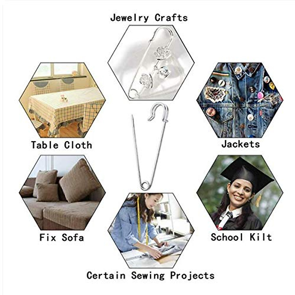 ReachTop Pack of 30 Large Safety Pins, 2.76" Heavy Duty Blanket Pins Bulk Steel Spring Lock Pins Fasteners for Blankets Crafts Skirts Kilts Brooch Making