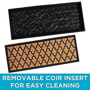 Rubber Boot & Shoe Tray | Coir Insert | 34" x 14" | Waterproof Shoe Tray for entryway | Trellis Pattern