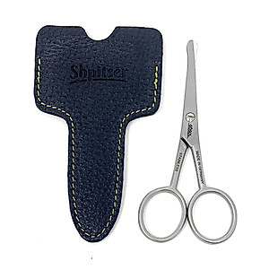Solingen Nose & Ear Scissors - Stainless Steel Rounded Tip Scissors for Eyebrow, Nose Hair, Mustache and Beard - Made in Solingen & Germany by GÖSOL | Packed with Full Grain Leather Case
