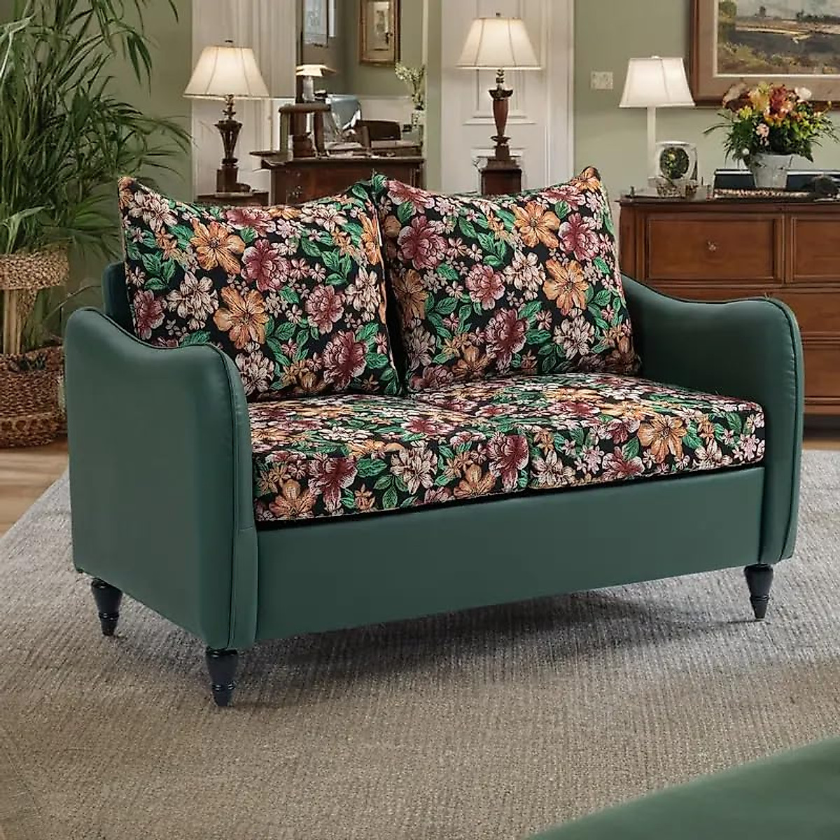 J.C.UP 53" Loveseat Sofa,Small Couches for Living Room,Mid Century Modern Love Seat Couch,2 Seat Small Couches for Small Spaces with PU Leather,Comfy Upholstered Sofa Couch for Bedroom,(Green,Beige)