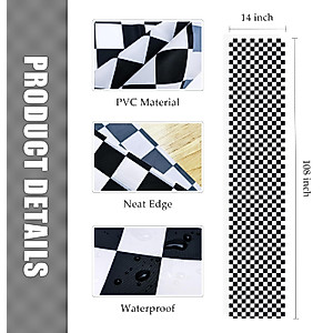 MUNILAIL 6 Pcs Black and White Checkered Table Runner 14 x 108 Plastic Table Runner for Race Car Theme Party Birthday Baby Shower Disposable Table Runner