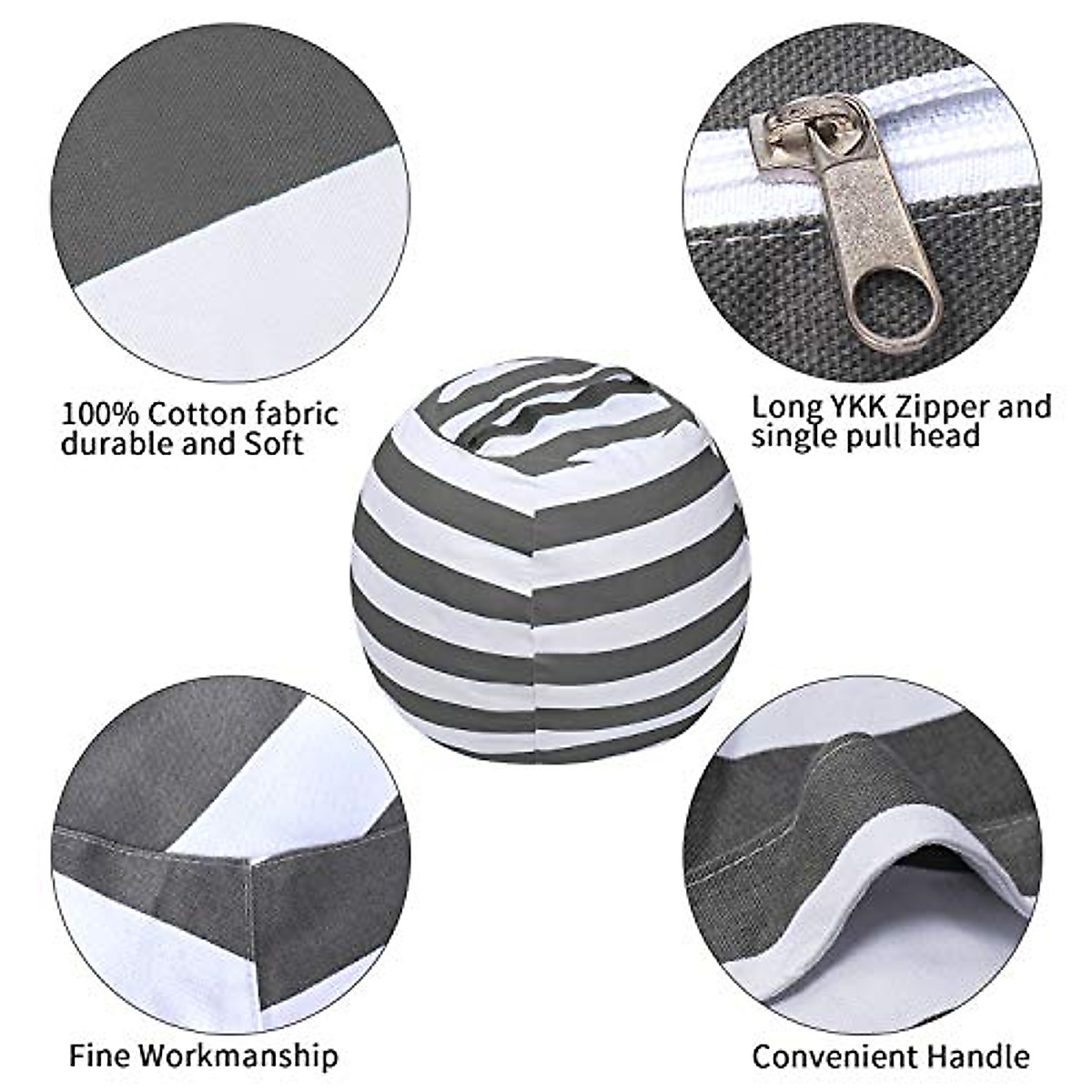 Miaowater 2 PCS Stuffed Animal Storage Bean Bag Chair Cover, Cotton Canvas Beanbag with Zipper for Organizing Kid's and Adults Room Grey 24"