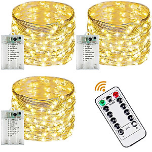 3-Pack 78FT Fairy Lights Battery Operated with Timer & Remote, Waterproof 240 LED Twinkle String Lights Outdoor Indoor 8 Modes for Christmas, Bedroom, Dorm, Wedding, Tree, Mason Jar, Party(Warm White)