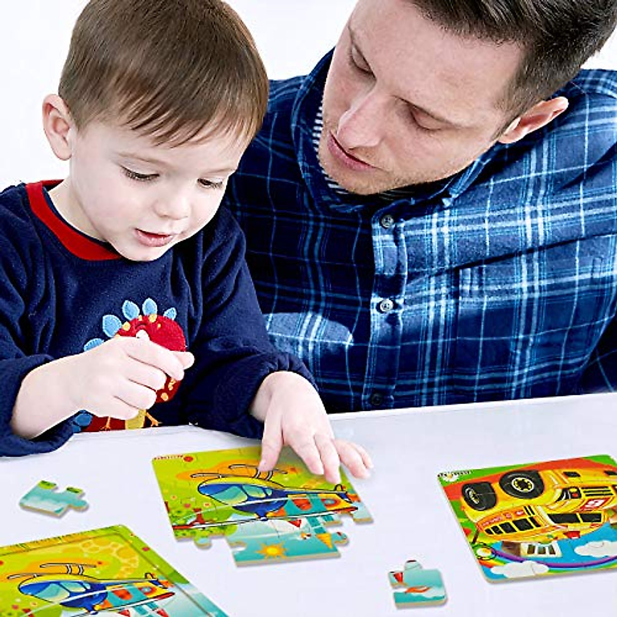 Vileafy 6 Pack Easy Small Travel Puzzles for Kids Ages 3-5 Years Old, Children Cars Wooden Puzzles 16 Piece, Early Educational Toys & Gifts for Boys and Girls